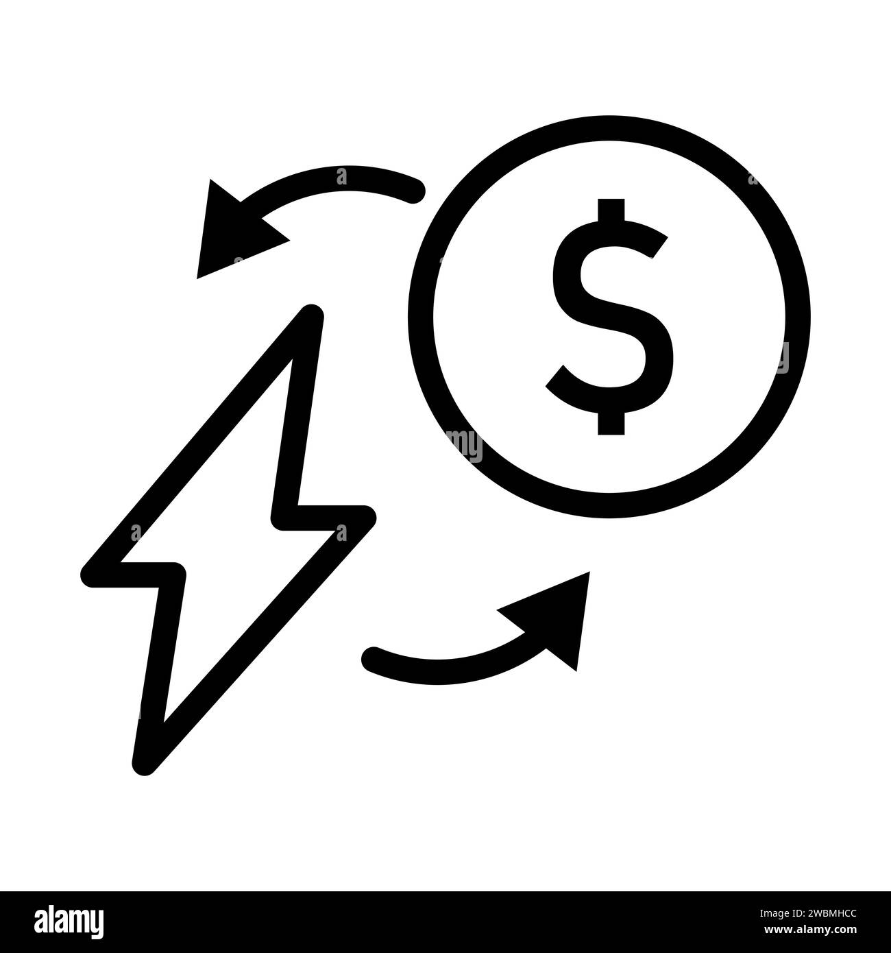 Vector black line icon electricity cost or profit isolated on white ...