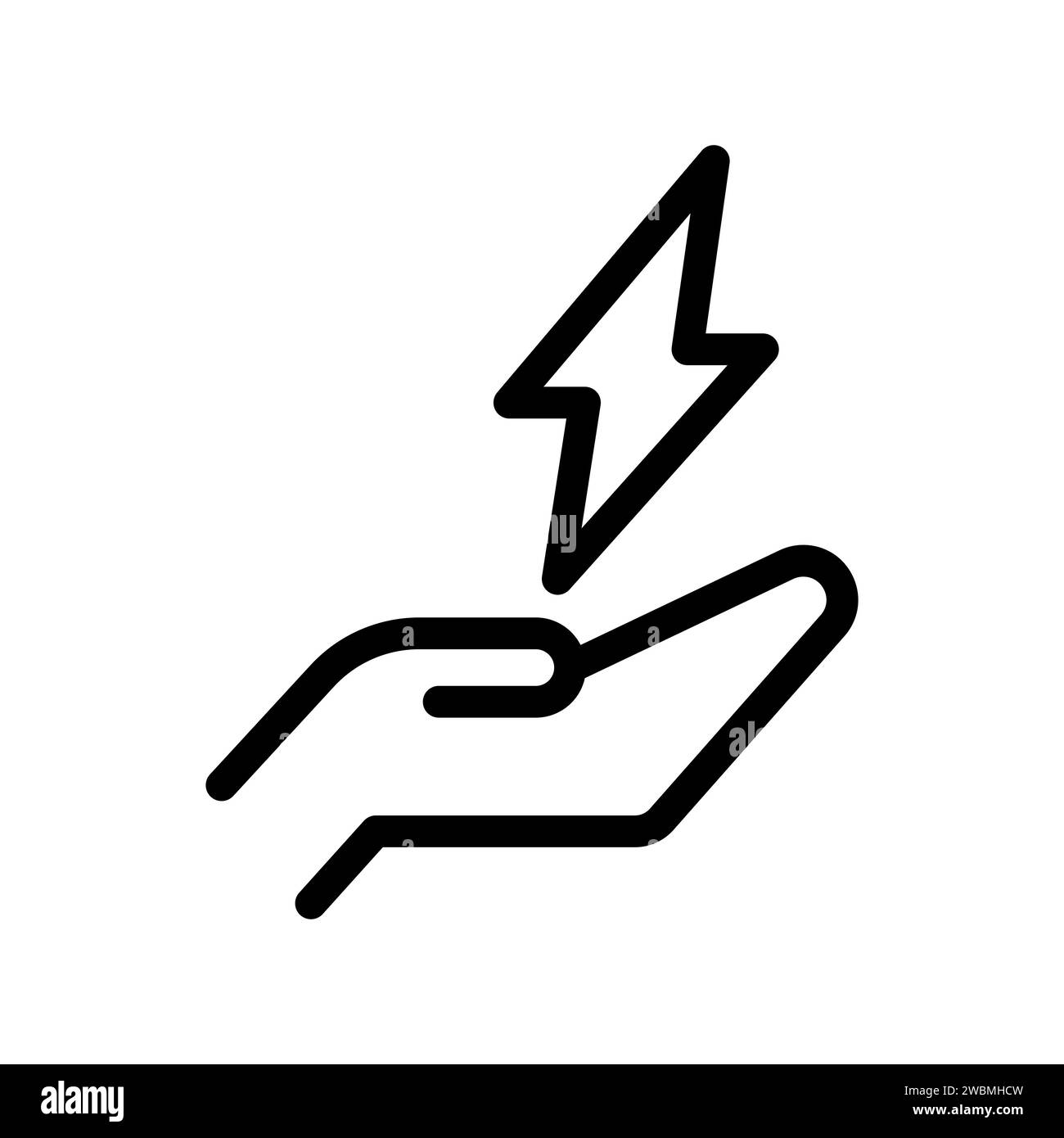 Vector black line icon hand hold electricity sign isolated on white ...