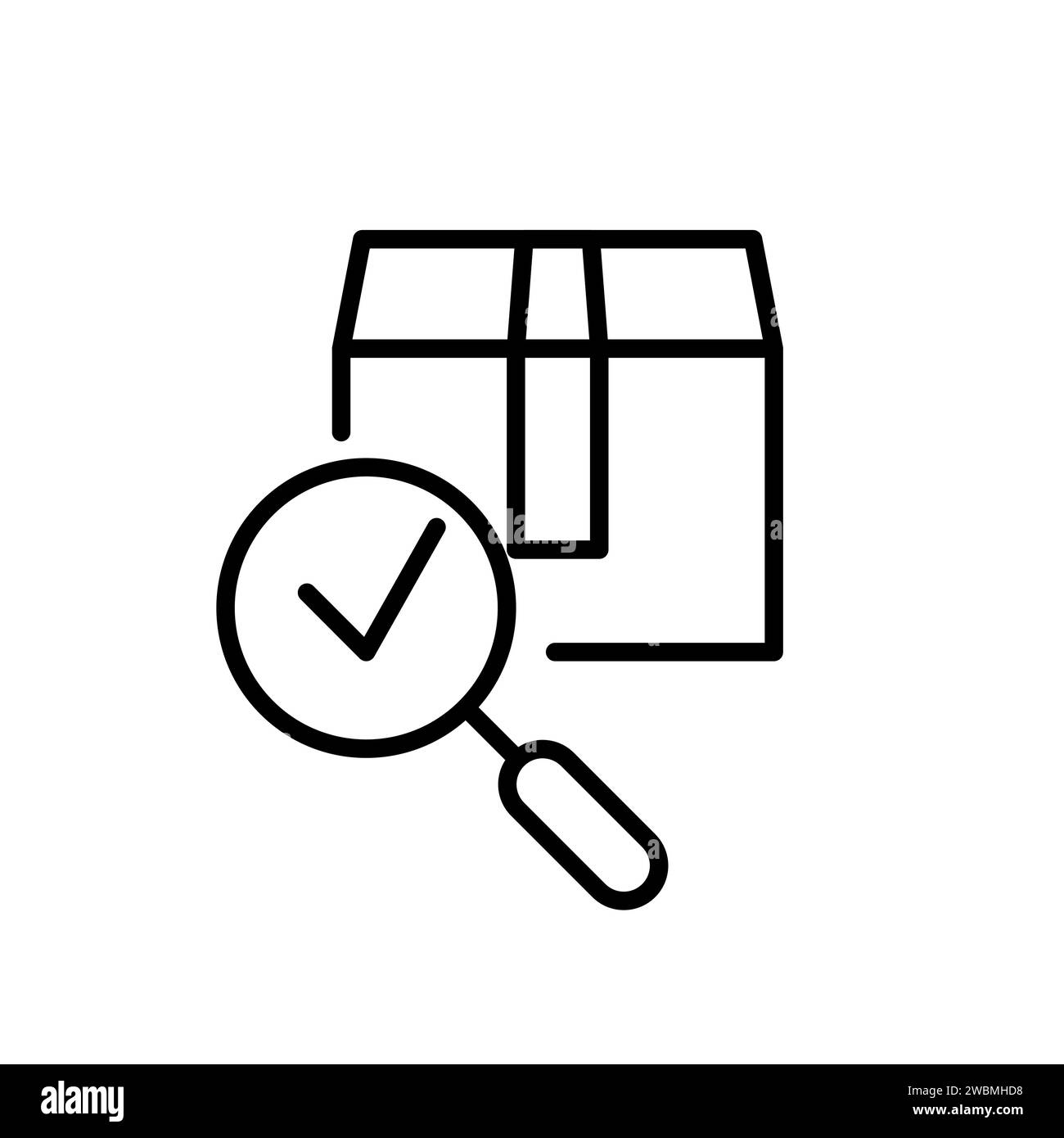 Vector line icon checking delivery box. Service container ...