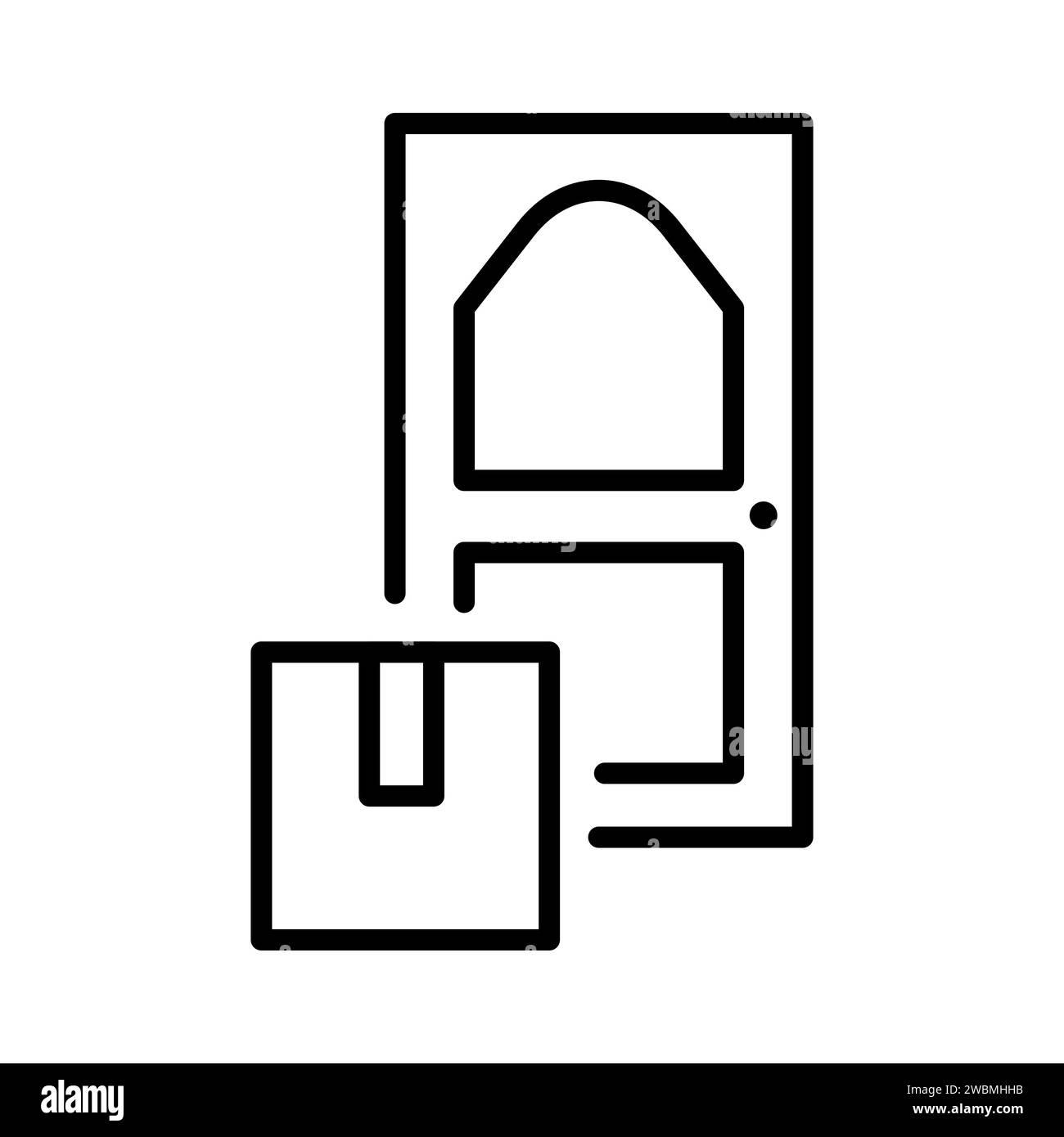 Vector line icon door with box. Package service business and delivering ...