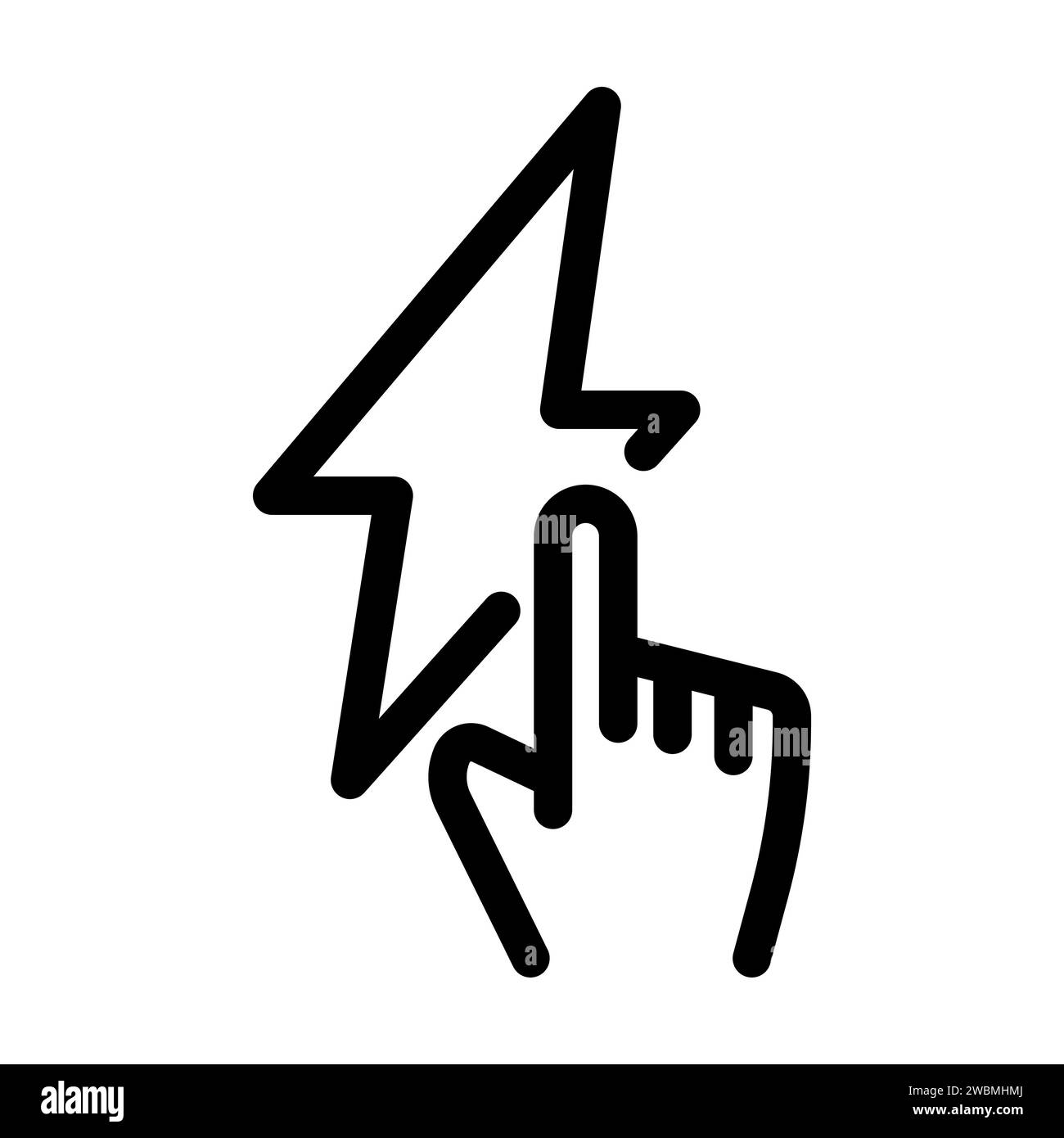 Vector black line icon hand touches electricity isolated on white ...