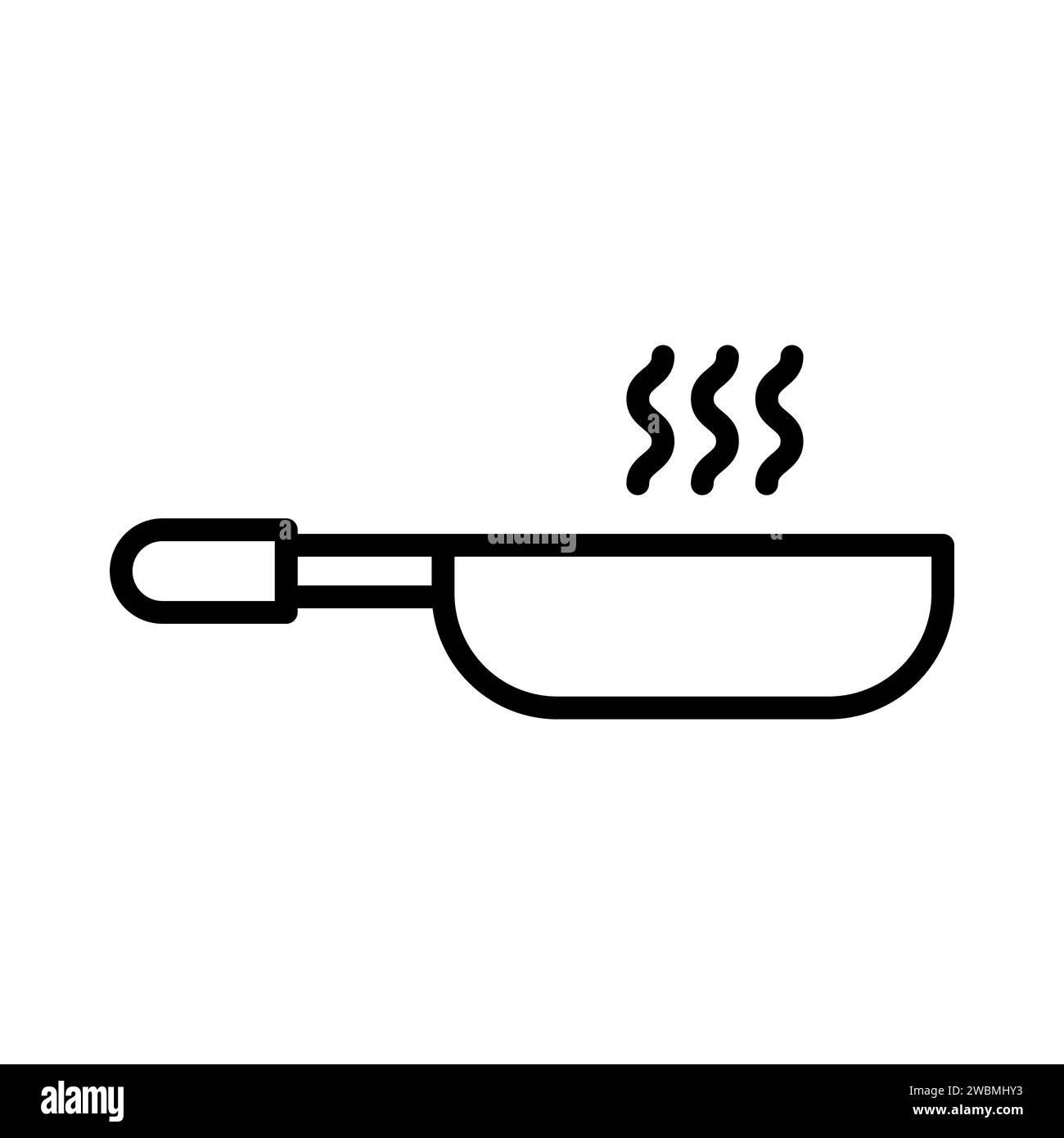 Vector black line icon hot frying pan isolated on white background ...