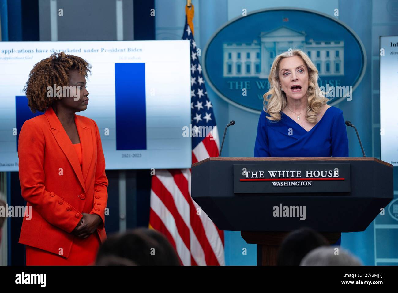 White House press secretary Karine Jean-Pierre listens as National ...
