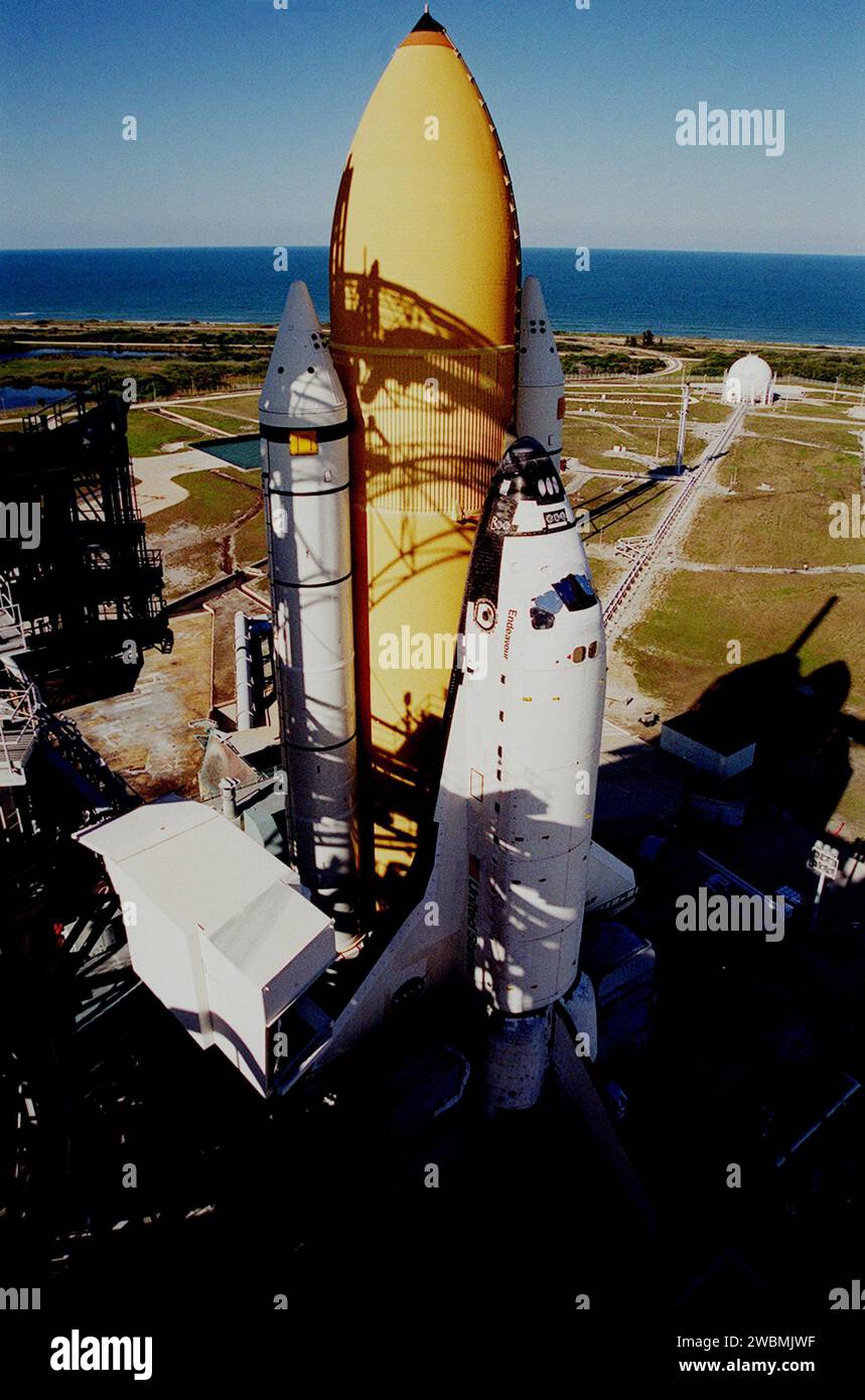 KENNEDY SPACE CENTER, FLA. -- Afternoon shadows cast a grid over the ...