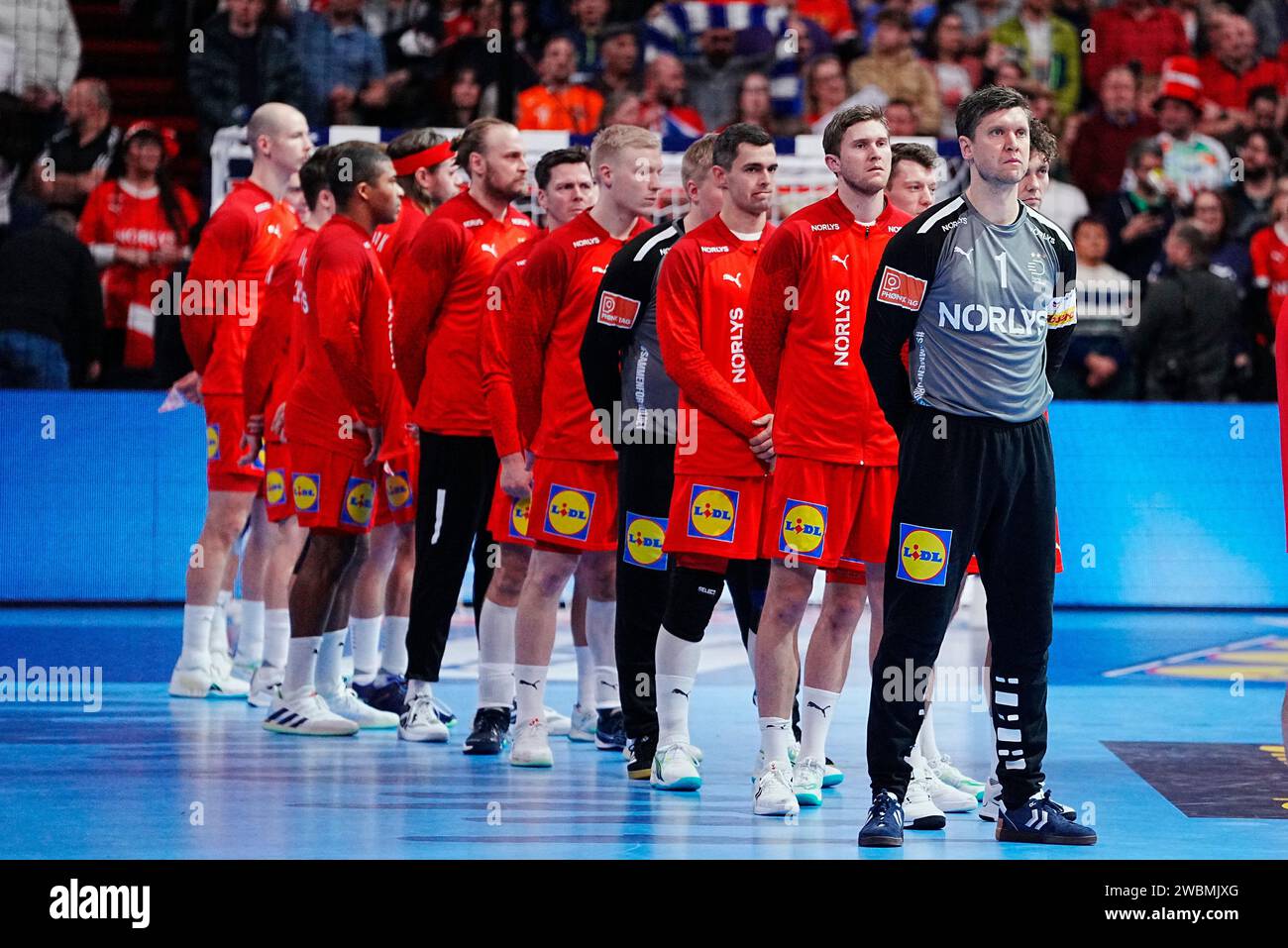 Denmarks team line up prior to the mens EHF Euro 2024 match between ...