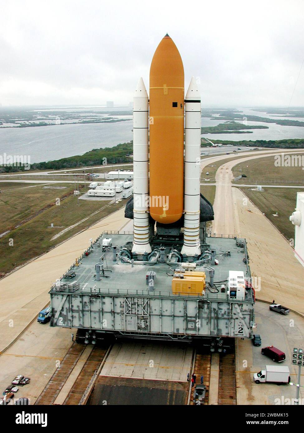 KENNEDY SPACE CENTER, FLA. -- Perched atop its Mobile Launcher Platform ...