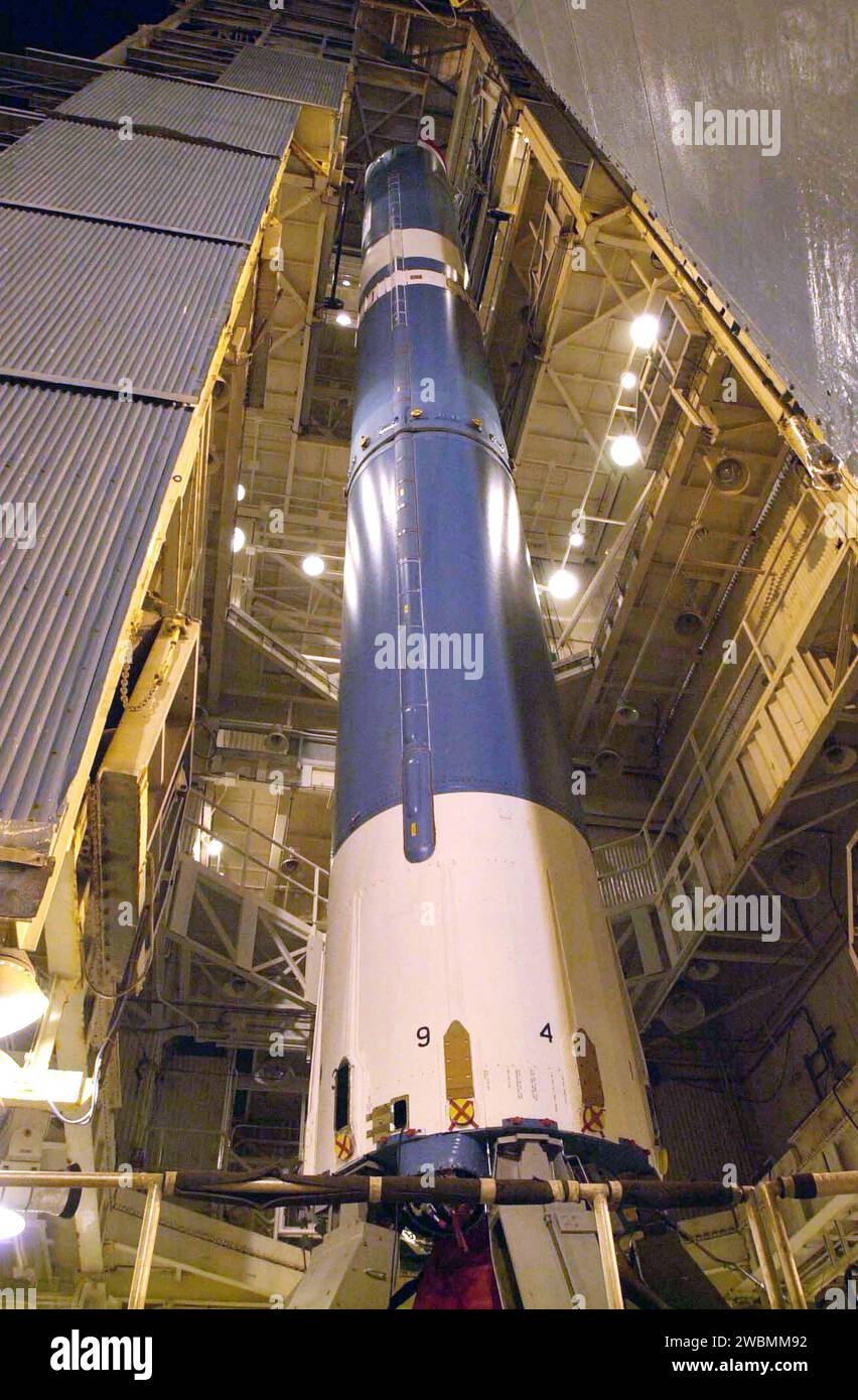 The first stage of a Boeing Delta II rocket is in the launch service ...