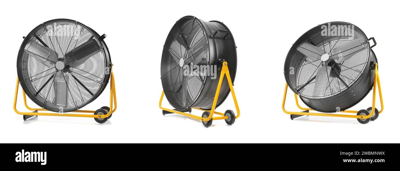 Set of electric fans on white background Stock Photo - Alamy