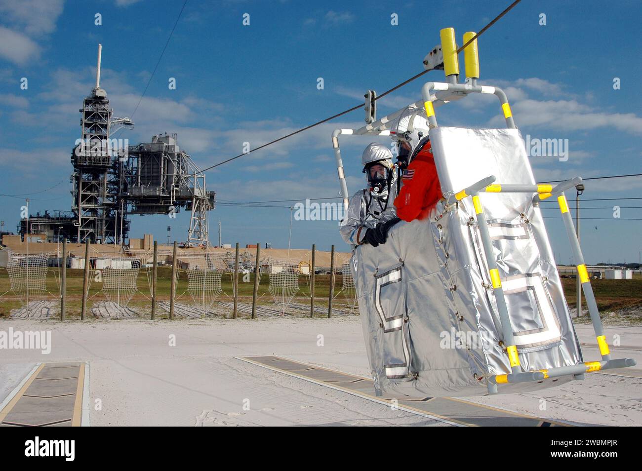 KENNEDY SPACE CENTER, FLA. - On Launch Pad 39A, a rescue team member ...