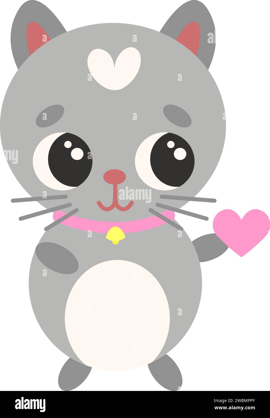 Cute cat with heart in kawaii style. Vector isolated friendly kitten ...