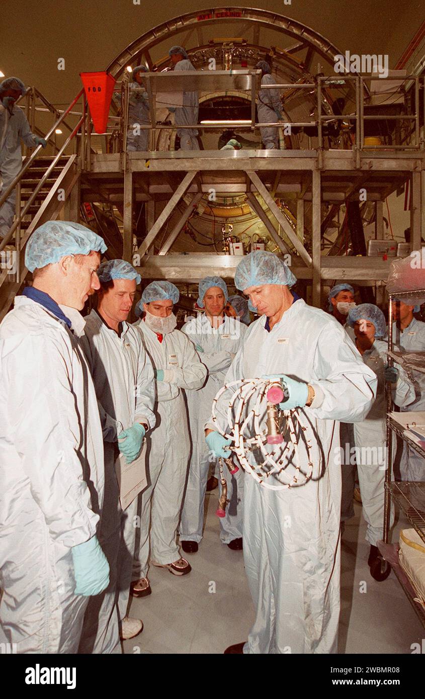 The STS-104 crew checks equipment at Kennedy Space Center’s Space ...