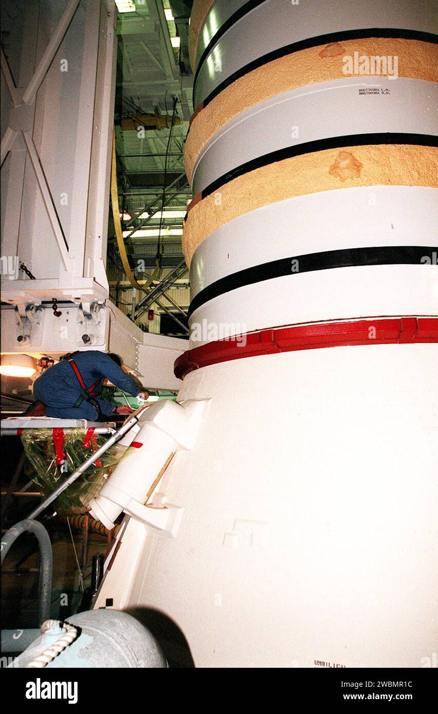 KENNEDY SPACE CENTER, FLA. -- Near the bottom of the solid rocket ...