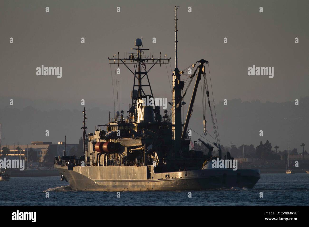 The Navy's USS Salvor makes its way out to sea with a test version of ...