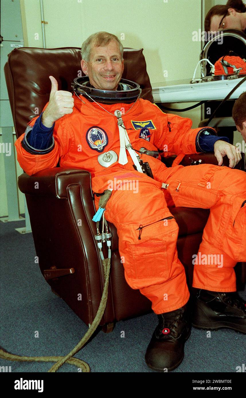 In the Operations and Checkout Building, STS-98 Commander Ken Cockrell ...