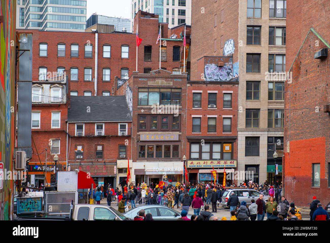 Chinatown historic street and commercial buildings in Chinese New Year ...