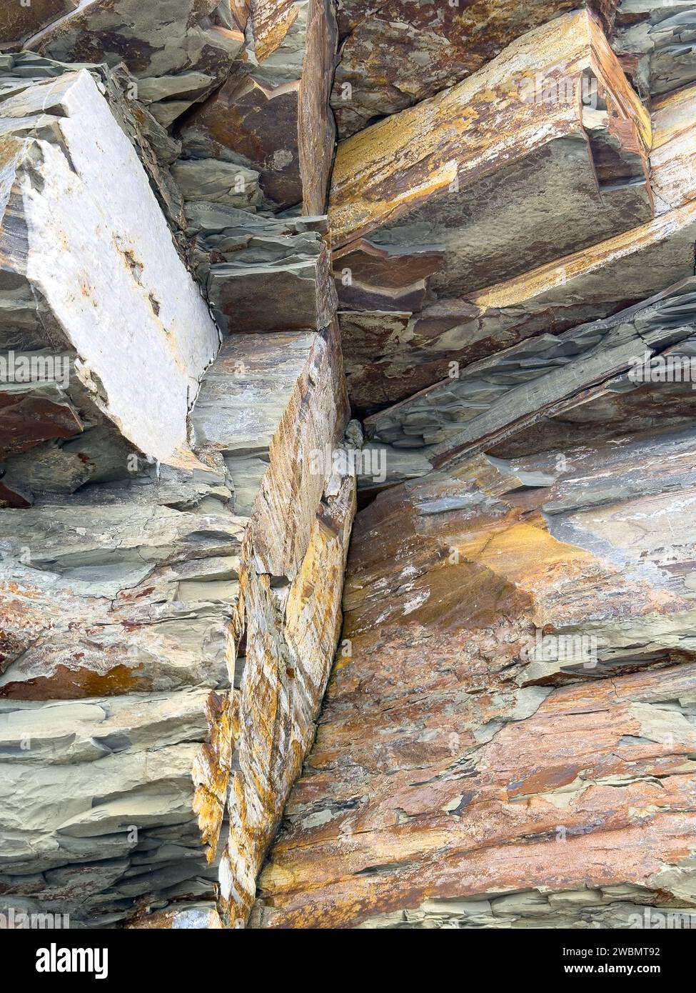 Natural, abstract rock formations with cracks, layers and textures ...