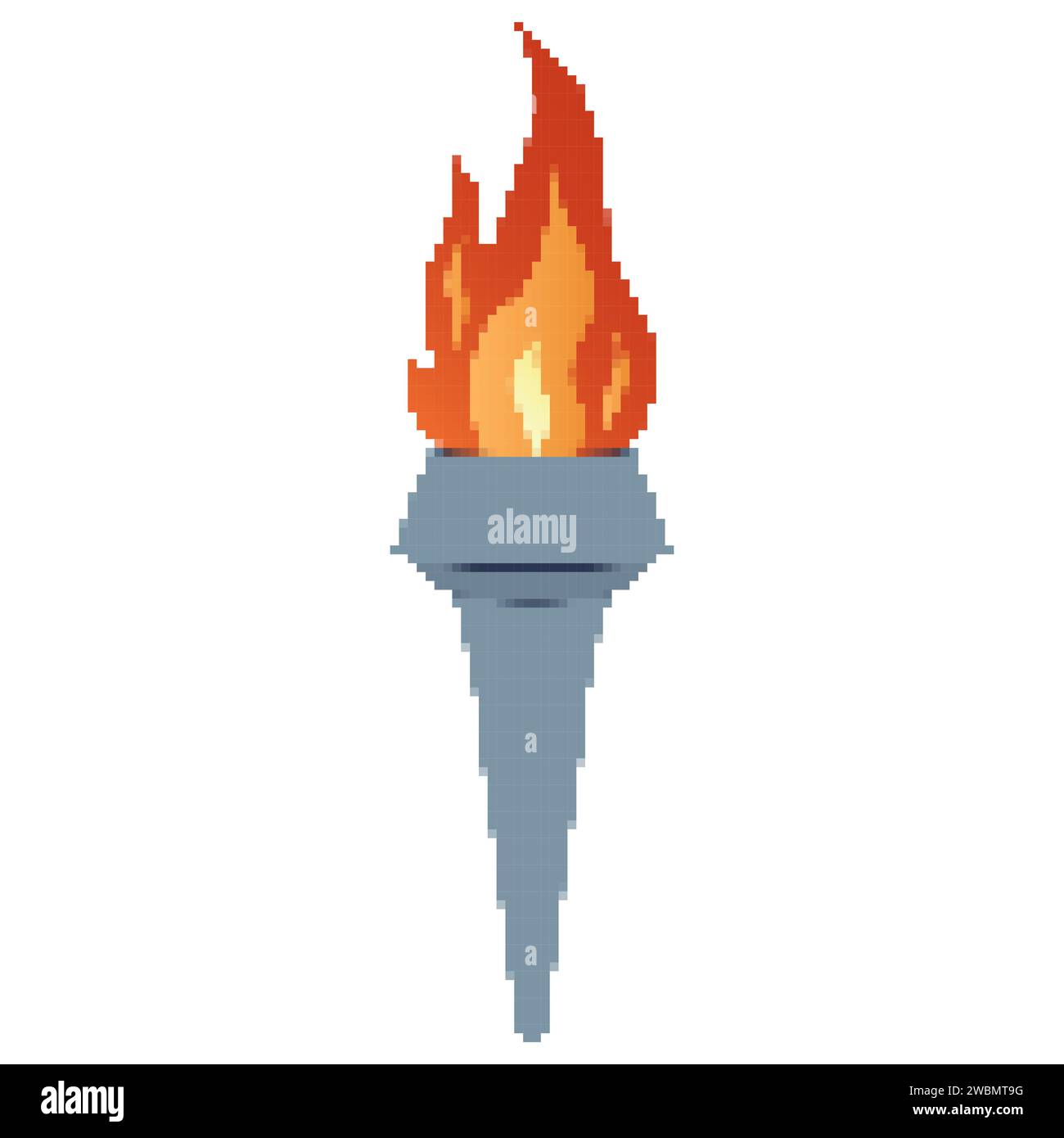 Pixel Flaming torch. Cartoon torch withe flame. Burning fire or flame ...