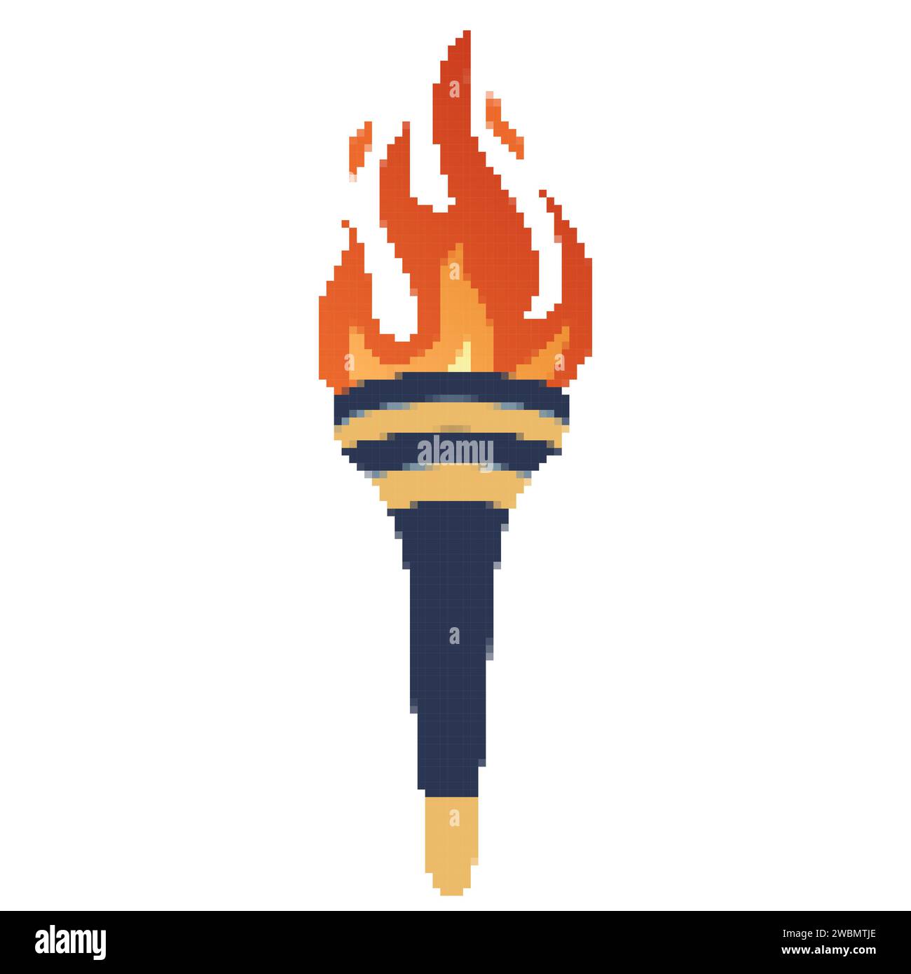 Pixel Flaming torch. Cartoon torch withe flame. Burning fire or flame ...
