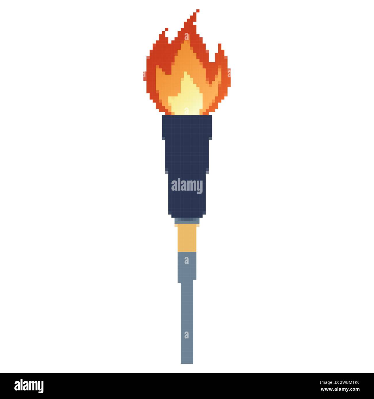 Pixel Flaming torch. Cartoon torch withe flame. Burning fire or flame ...