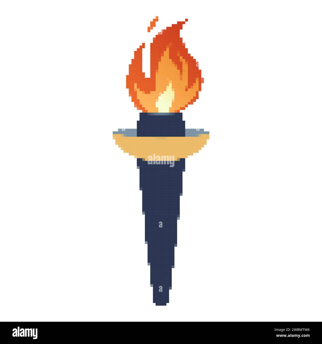 Pixel Flaming torch. Cartoon torch withe flame. Burning fire or flame ...
