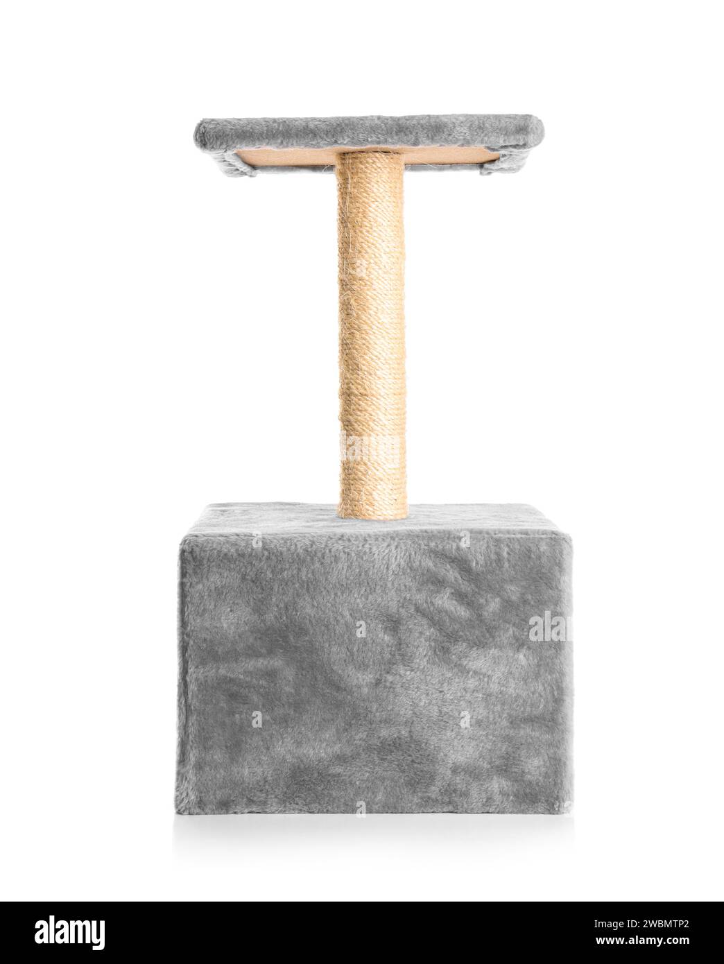 Cat tree on white background, back view Stock Photo - Alamy