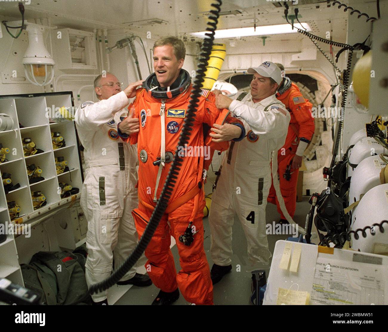 KENNEDY SPACE CENTER, FLA. -- In the White Room, STS-100 Mission ...