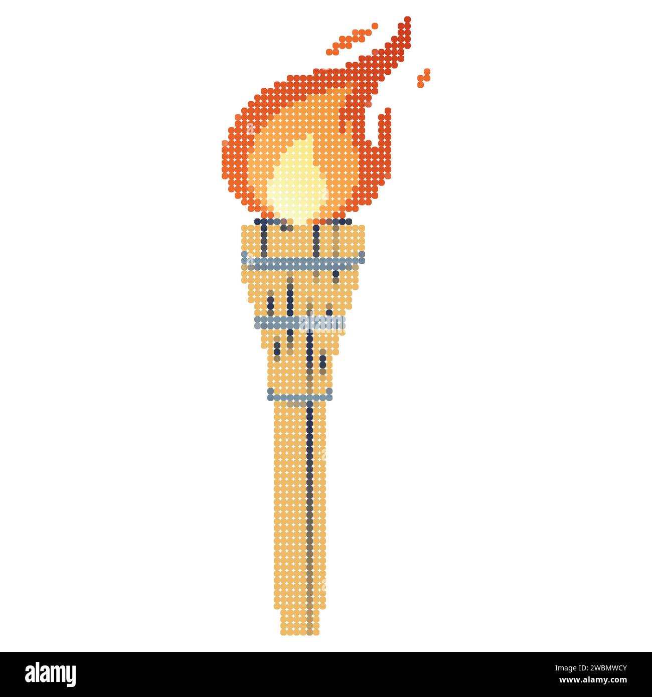 Dots Pixel Flaming torch. Cartoon torch withe flame. Burning fire or ...