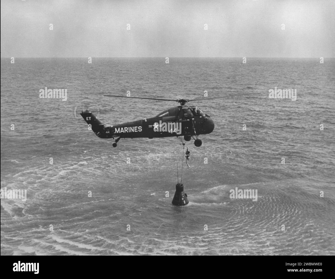 Alan Shepard Jr. was hoisted by a U.S. Marine helicopter recovery team ...