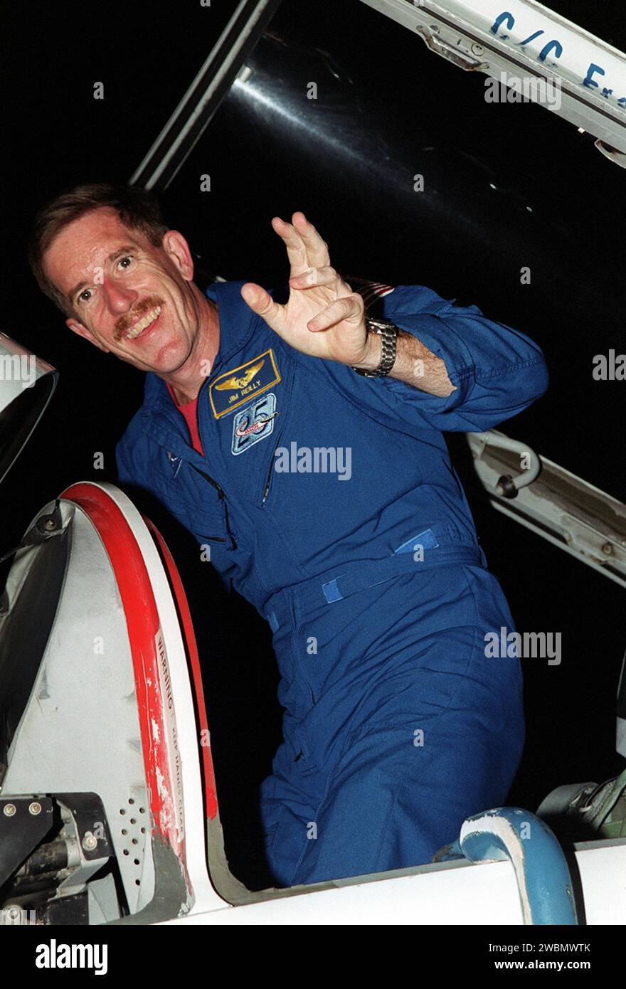 STS-104 Mission Specialist James Reilly arrives at KSC Shuttle Landing ...
