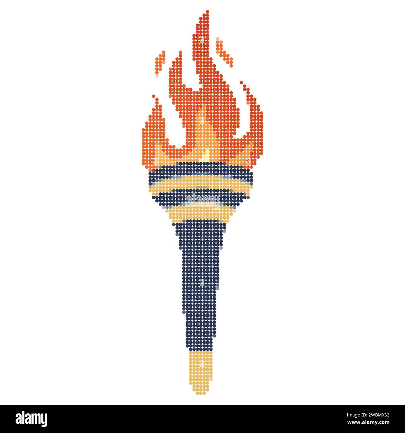 Dots Pixel Flaming torch. Cartoon torch withe flame. Burning fire or ...