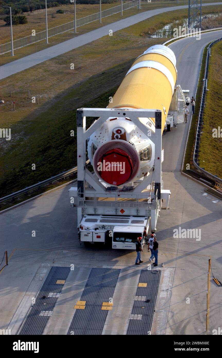 KENNEDY SPACE CENTER, FLA. - Arrival of the first and second stages of ...