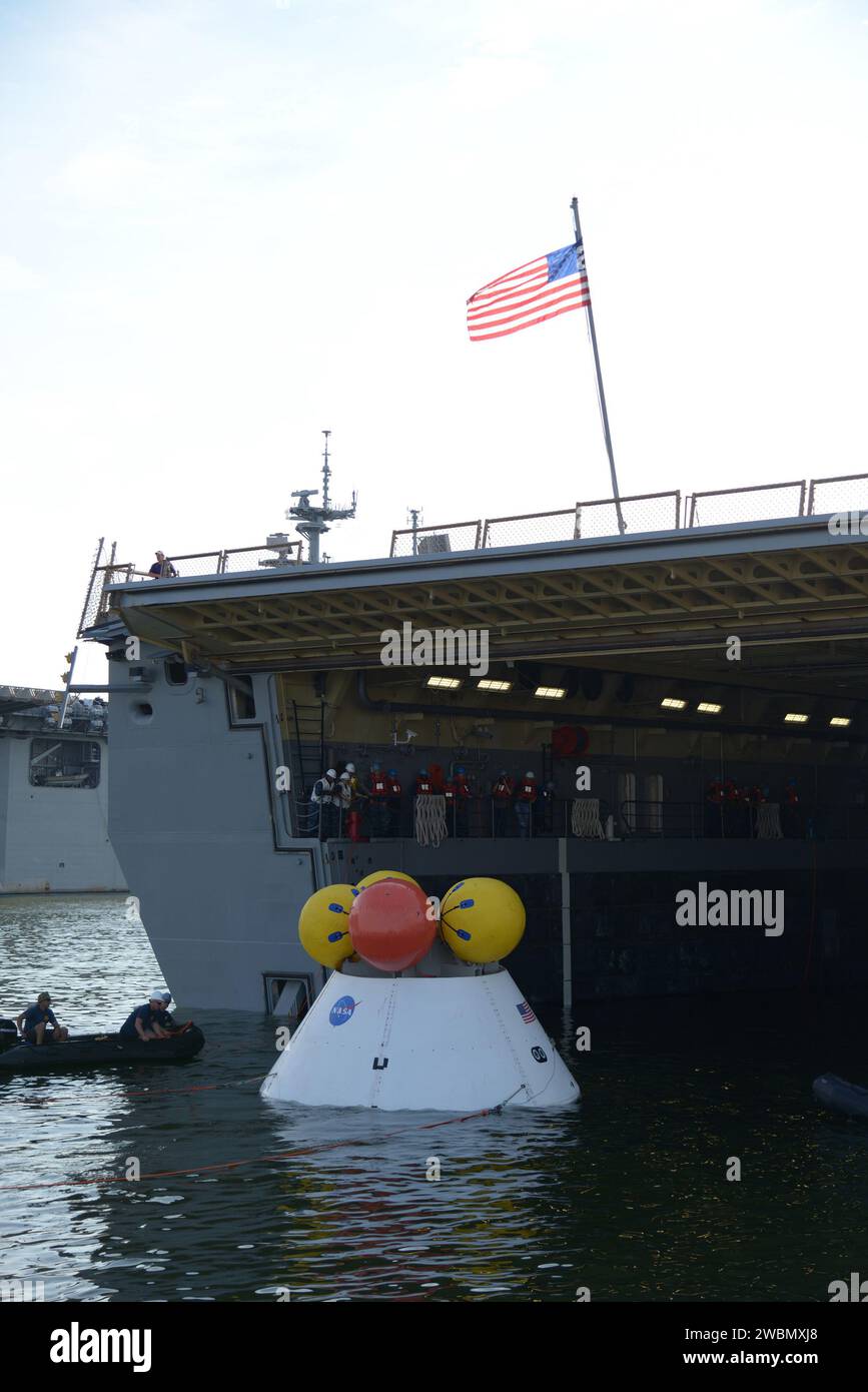 The Orion test capsule undergoes stationary recovery testing in Norfolk ...