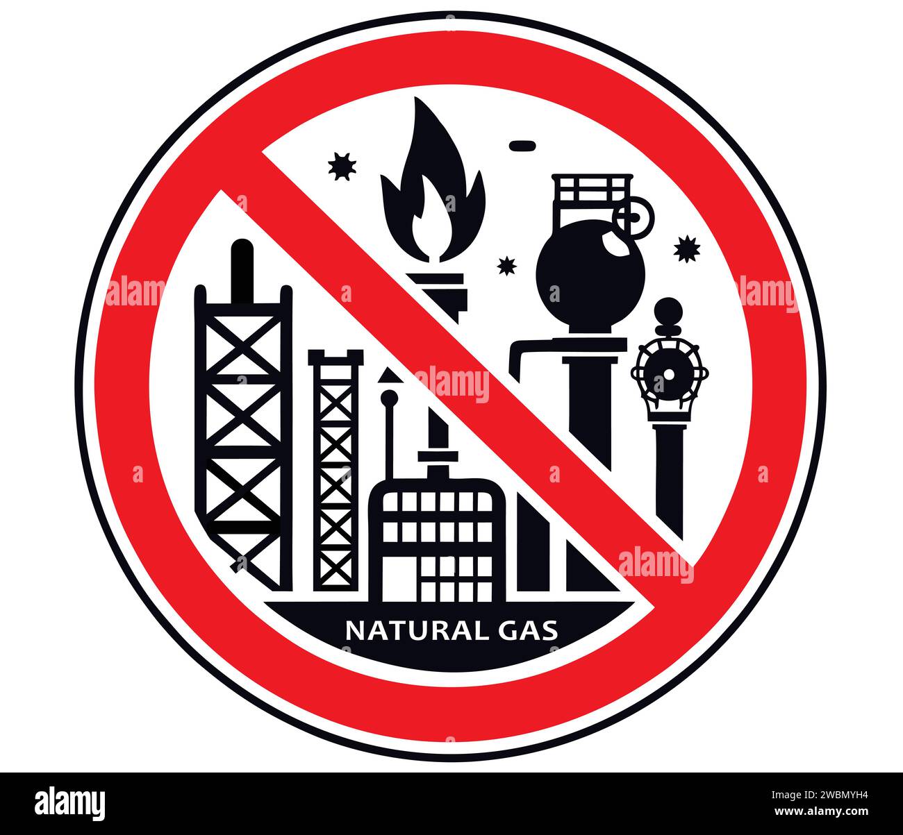 Prohibition sign - Use of natural gas is prohibited. According to the ...
