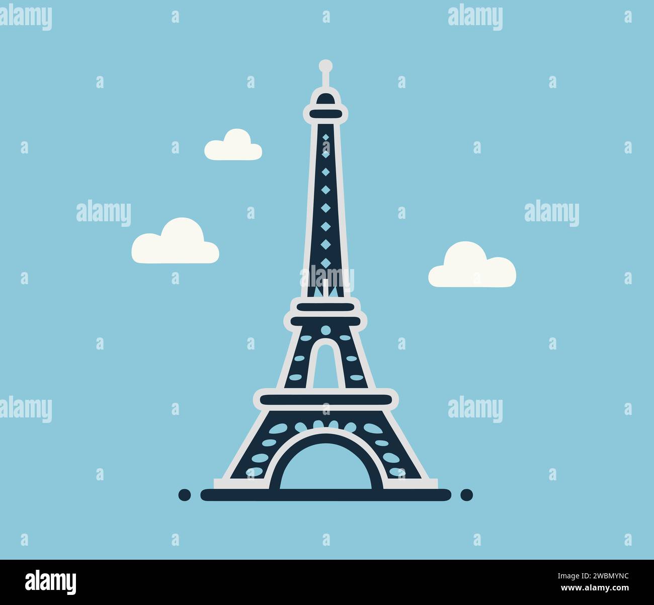 Flat pictogram of the Eiffel Tower on background of blue sky with ...