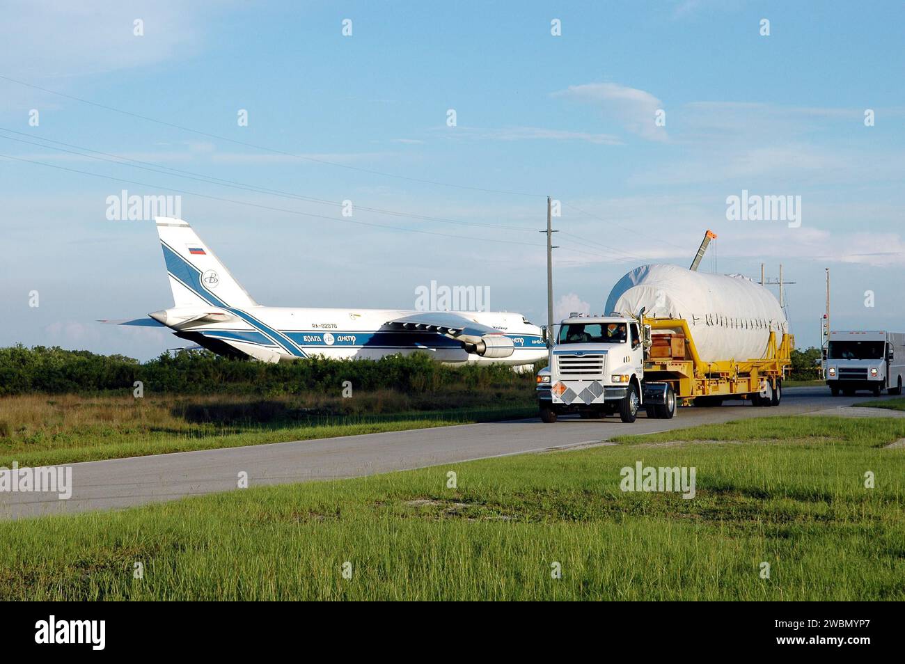 KENNEDY SPACE CENTER, FLA. - Safely placed on a flat bed truck, the ...