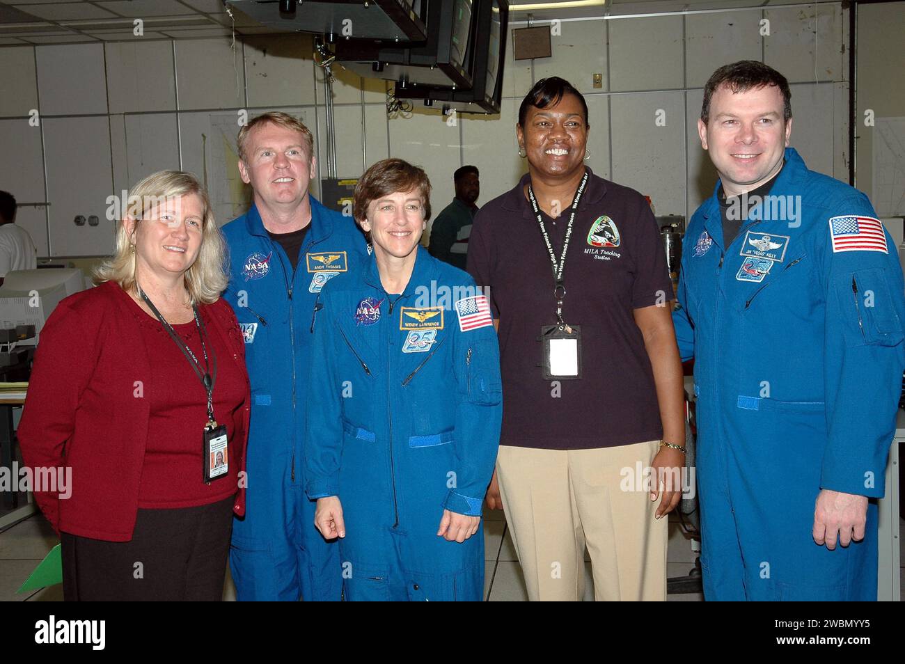 KENNEDY SPACE CENTER, FLA. - - While visiting Kennedy Space Center, members of the STS-114 crew ...
