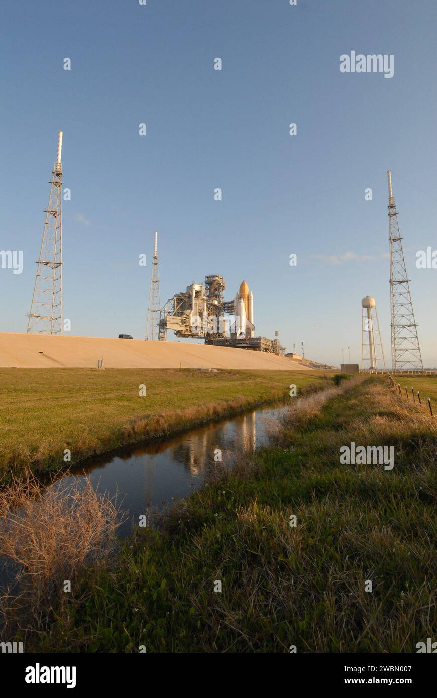 Endeavour is positioned on Launch Pad 39B with new lightning towers for ...