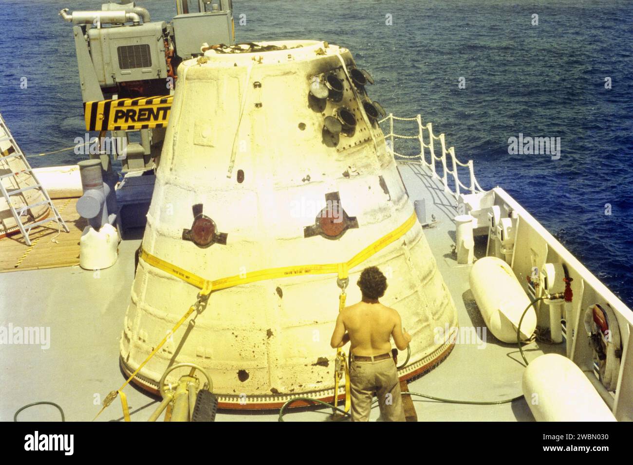 KENNEDY SPACE CENTER, FLA. - A frustum from one of the two solid rocket ...
