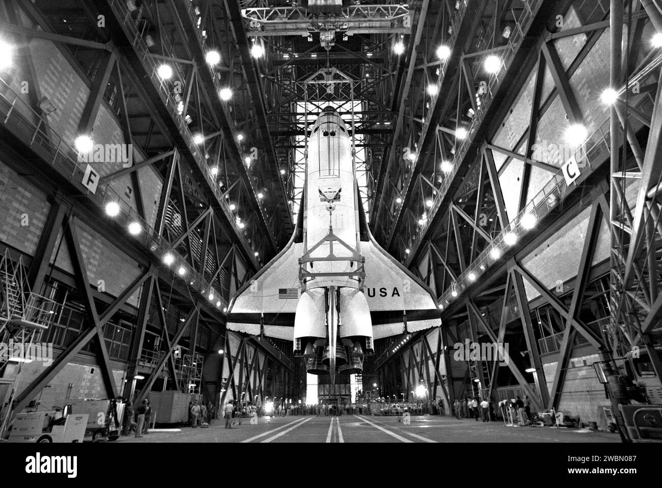KENNEDY SPACE CENTER, FLA. - Shuttle Orbiter Columbia lift and mate to external tank in the ...