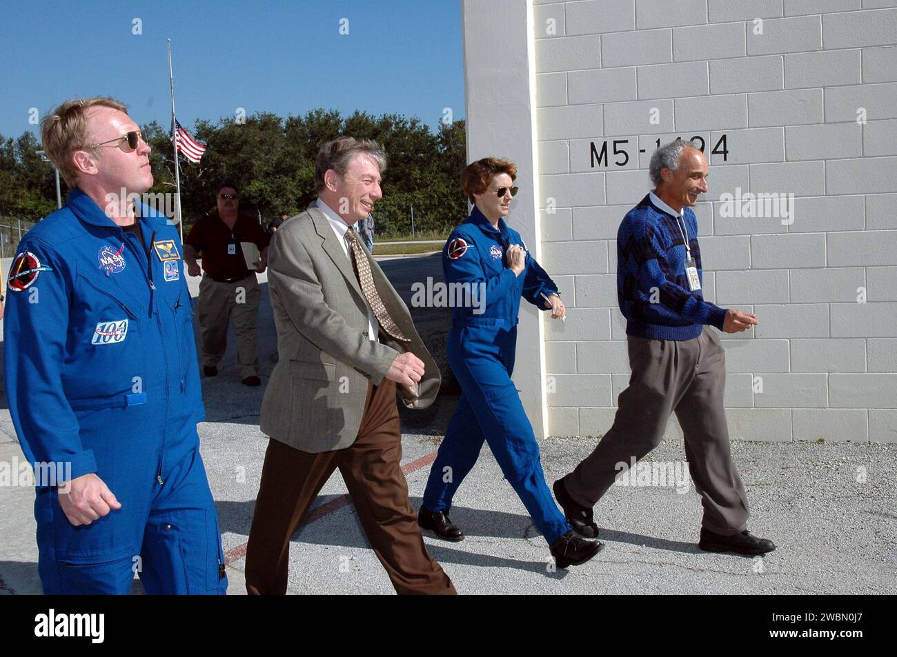 KENNEDY SPACE CENTER, FLA. - During a visit to Kennedy, members of the STS-114 crew visit the ...