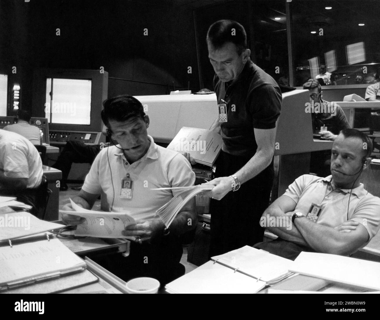 Mercury astronauts Wally Schirra, Deke Slayton, and Alan Shepard work ...