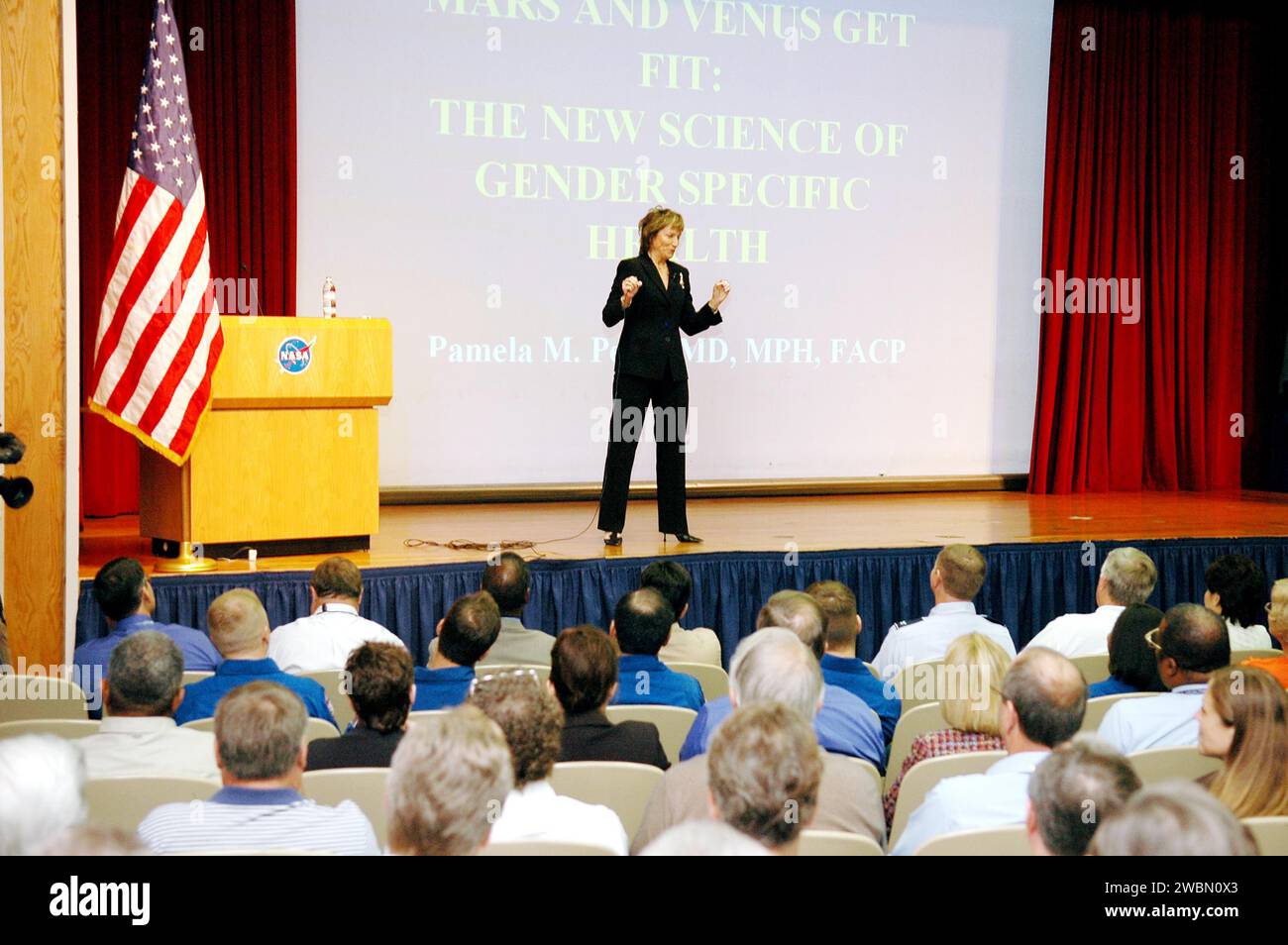 KENNEDY SPACE CENTER, FLA. - Guest speaker Dr. Pamela Peeke talks to ...