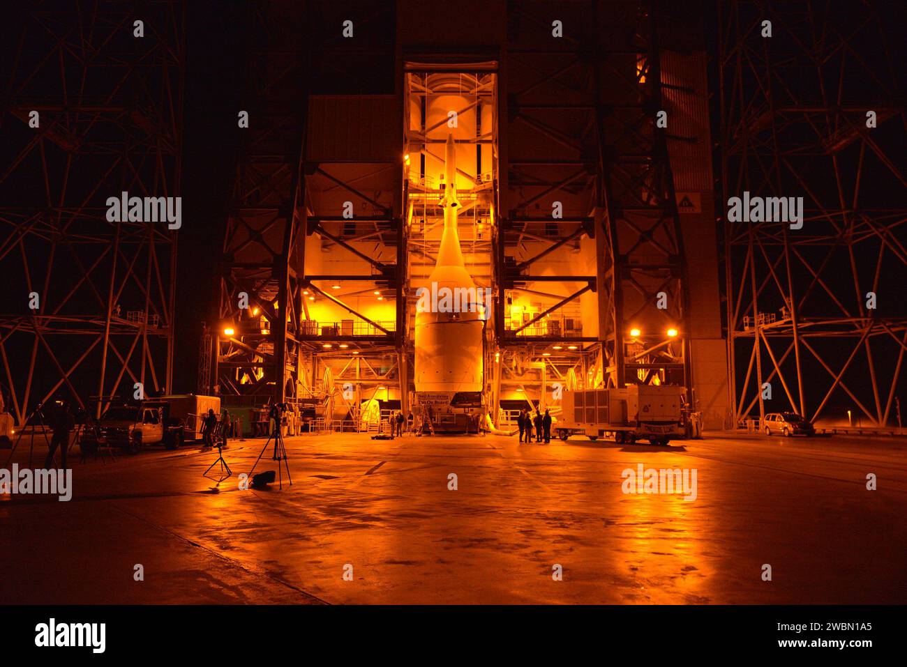 Engineers and technicians at Space Launch Complex 37 move Orion into ...