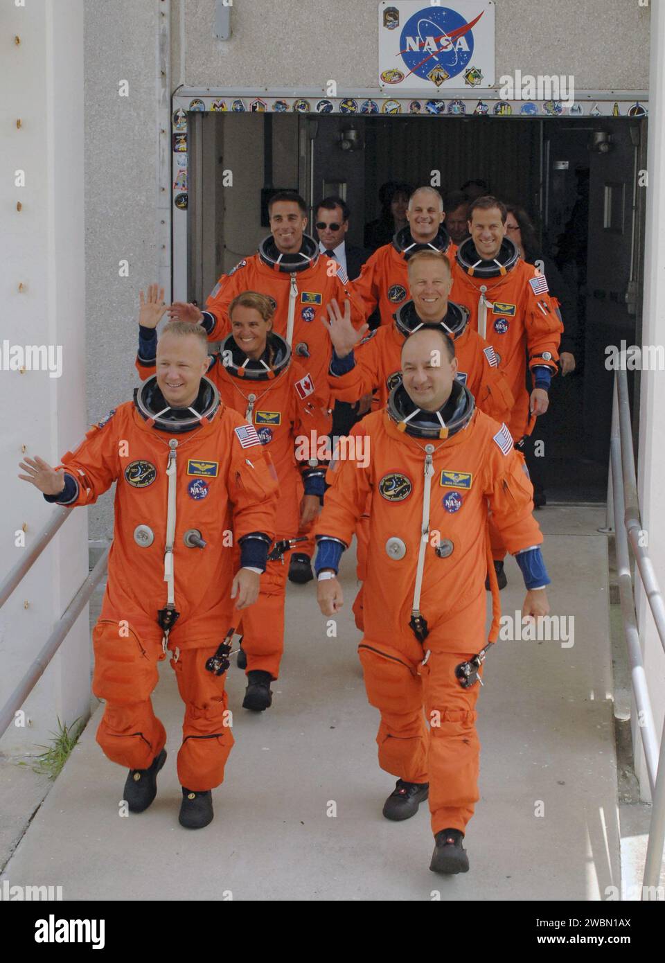 CAPE CANAVERAL, Fla. – The STS-127 crew members stride eagerly out of ...