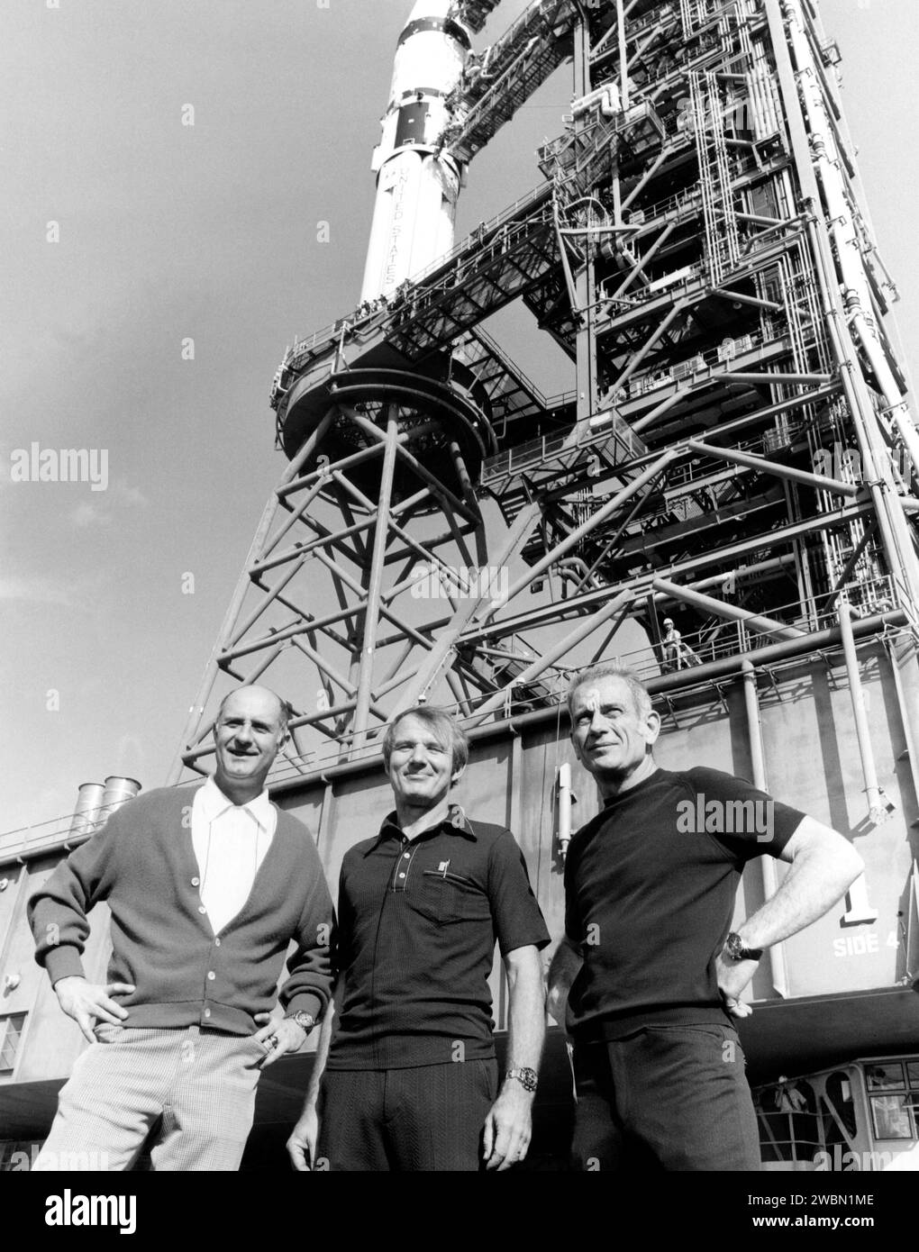 Apollo-Soyuz astronauts Stafford, Brand, and Slayton pose during ...