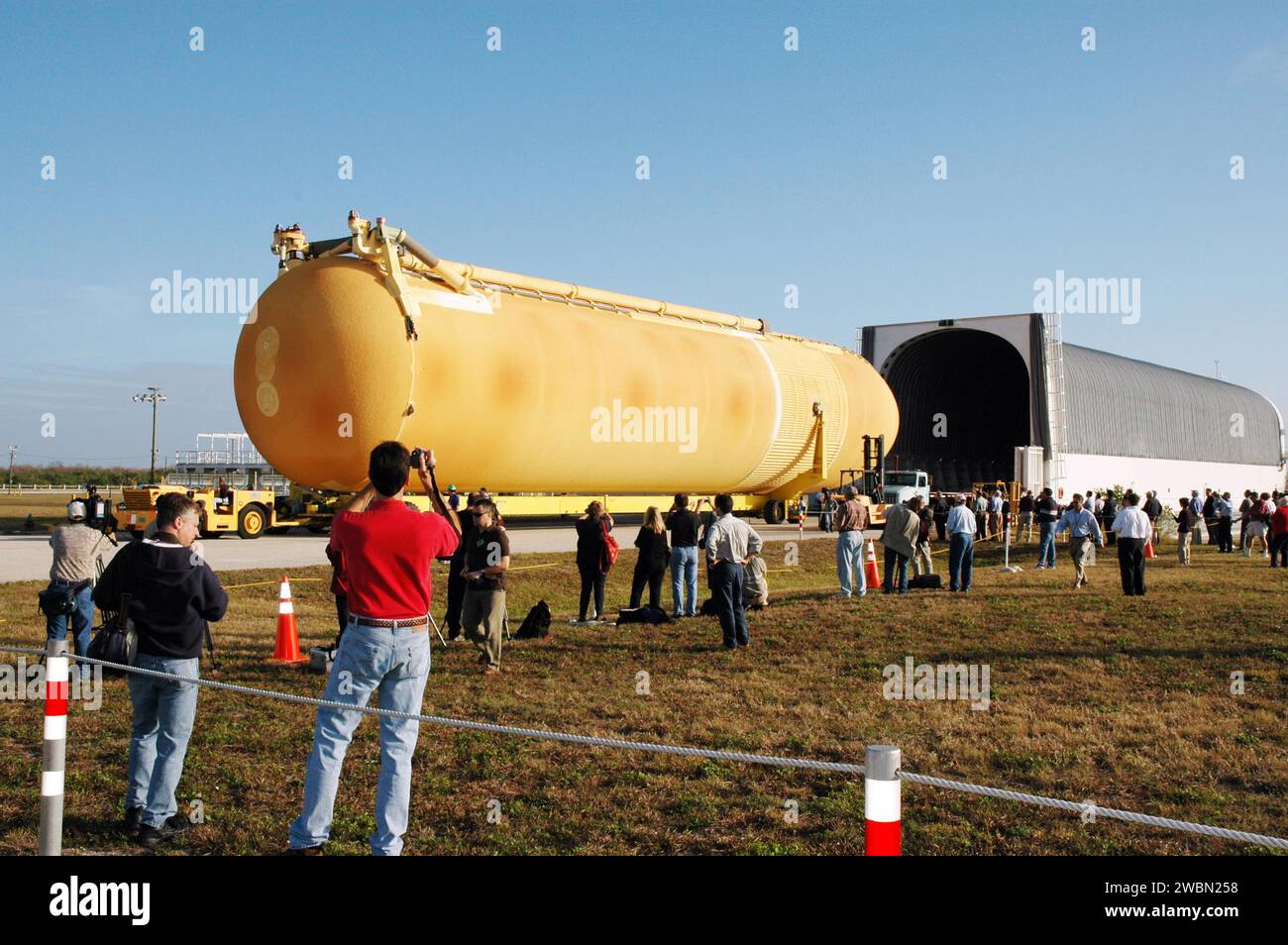 KENNEDY SPACE CENTER, FLA. - Media view the newly redesigned External ...