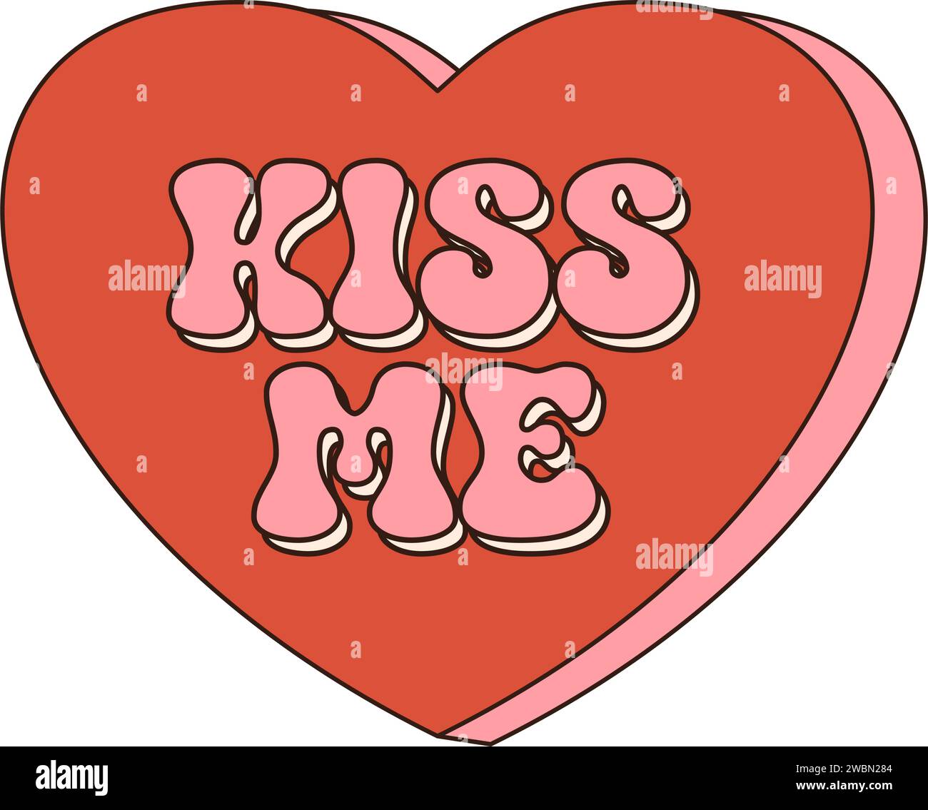 kiss me groovy retro icon Retro cartoon Valentines day element in ...