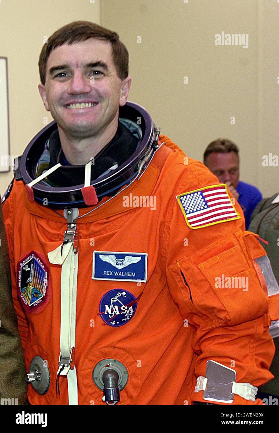 KENNEDY SPACE CENTER, FLA. -- During suitup for launch, STS-110 Mission ...