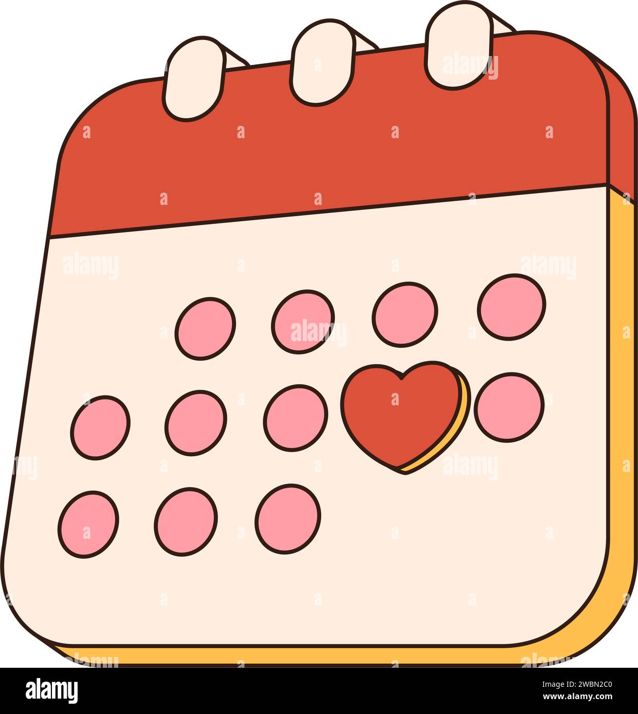 calendar groovy retro icon Retro cartoon Valentines day element in ...