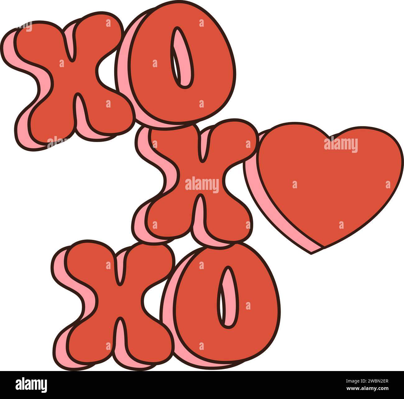 xo xo xo groovy retro icon Retro cartoon Valentines day element in trendy retro 60s 70s style ...
